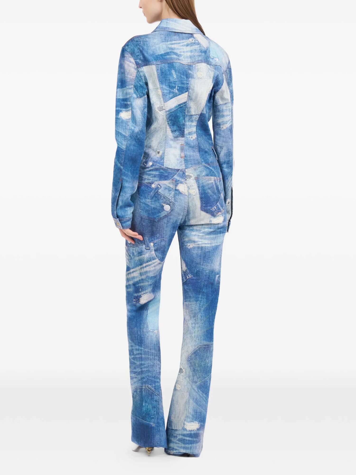 Комбинезон Roberto Cavalli Patchwork-effect denim jumpsuit, размер 46, синий — фото 1
