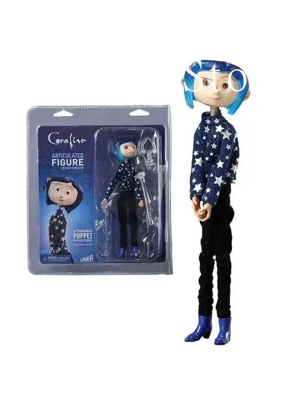 Подвижная фигурка кукла Коралина Coraline in Star Sweater Doll, ABS пластик, 18 см