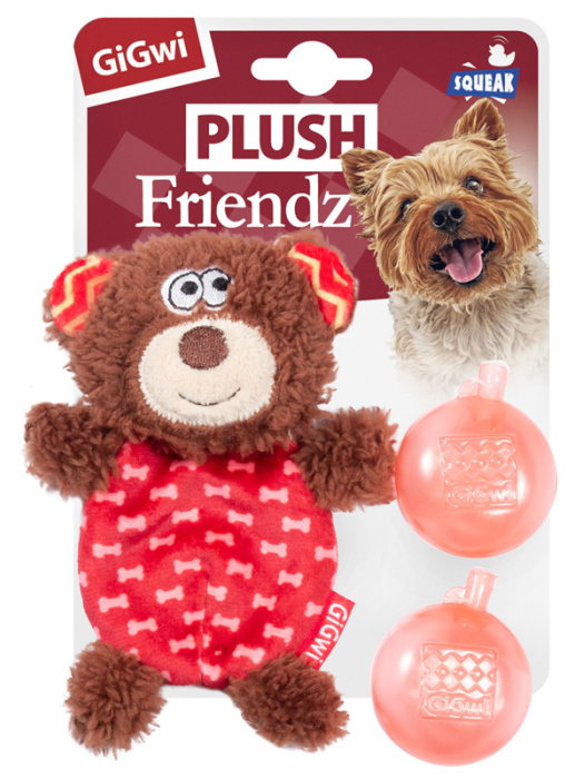 Игрушка для собак GiGwi / ГиГви Plush Friendz Мишка со сменными пищалками текстильная 13см / зоотовары для животныхИгрушка