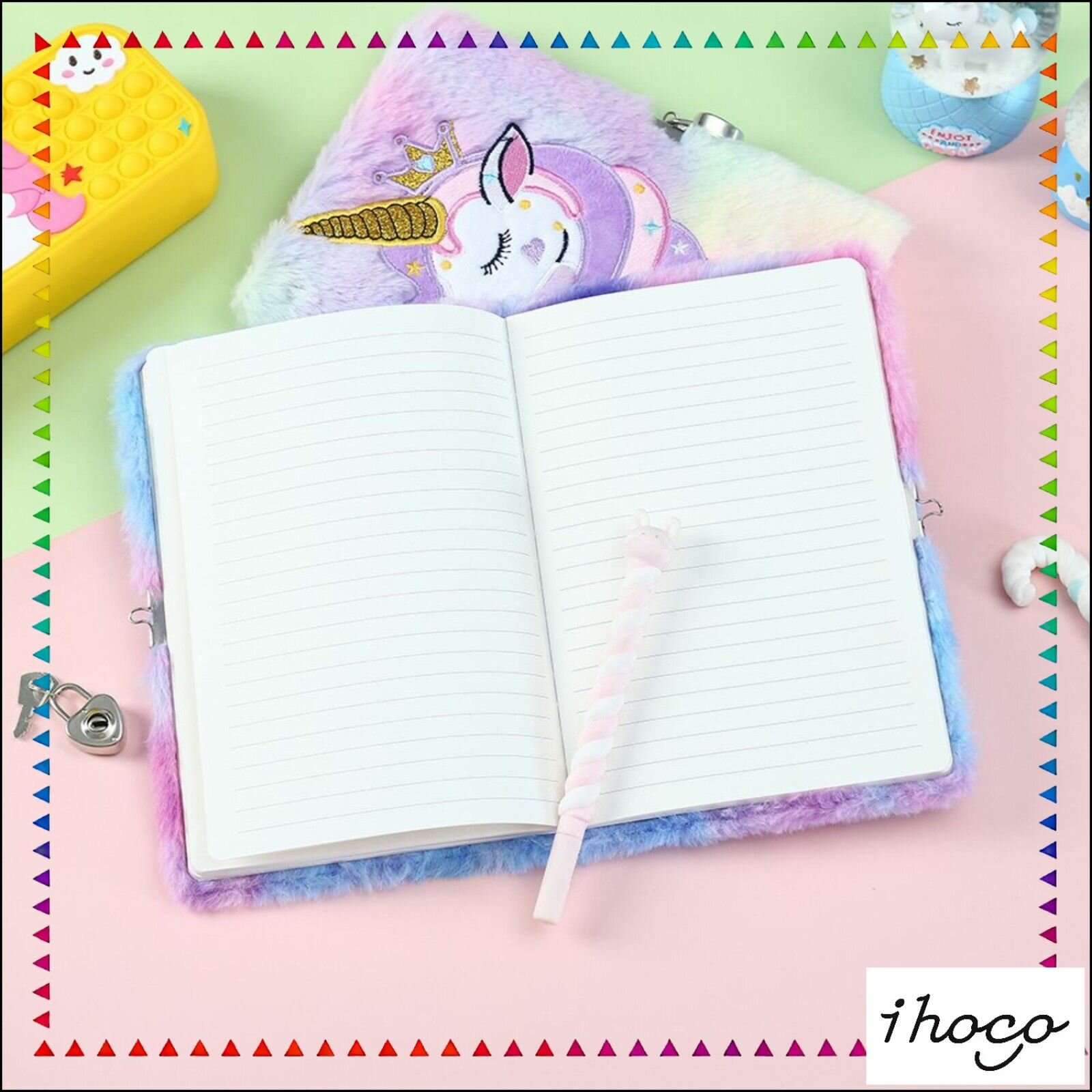 Эксклюзивный плюшевый дневник с замком для девочек, выполненный из меха, представляет собой личный пушистый блокнот