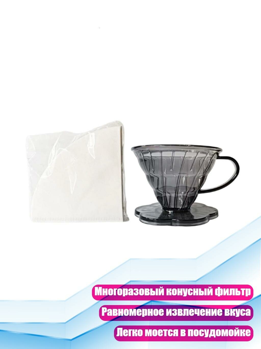 Кофе-дриппер с удобной ручкой, Дымчато-серый - S