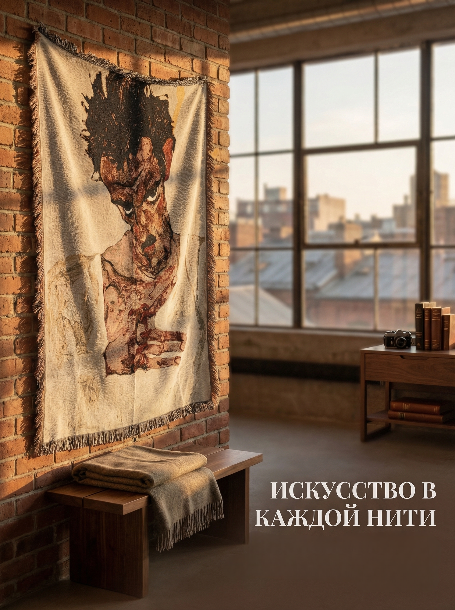 Гобелен "Абстрактные Фигуры Эгона Шиле", 130x160см, без рамы