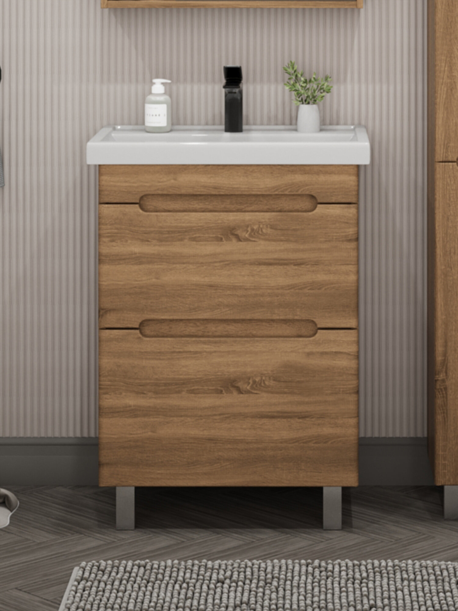 Тумба напольная SanStar Diva 60 с раковиной Фостер 60 (комплект) для ванной комнаты, Gold Craft