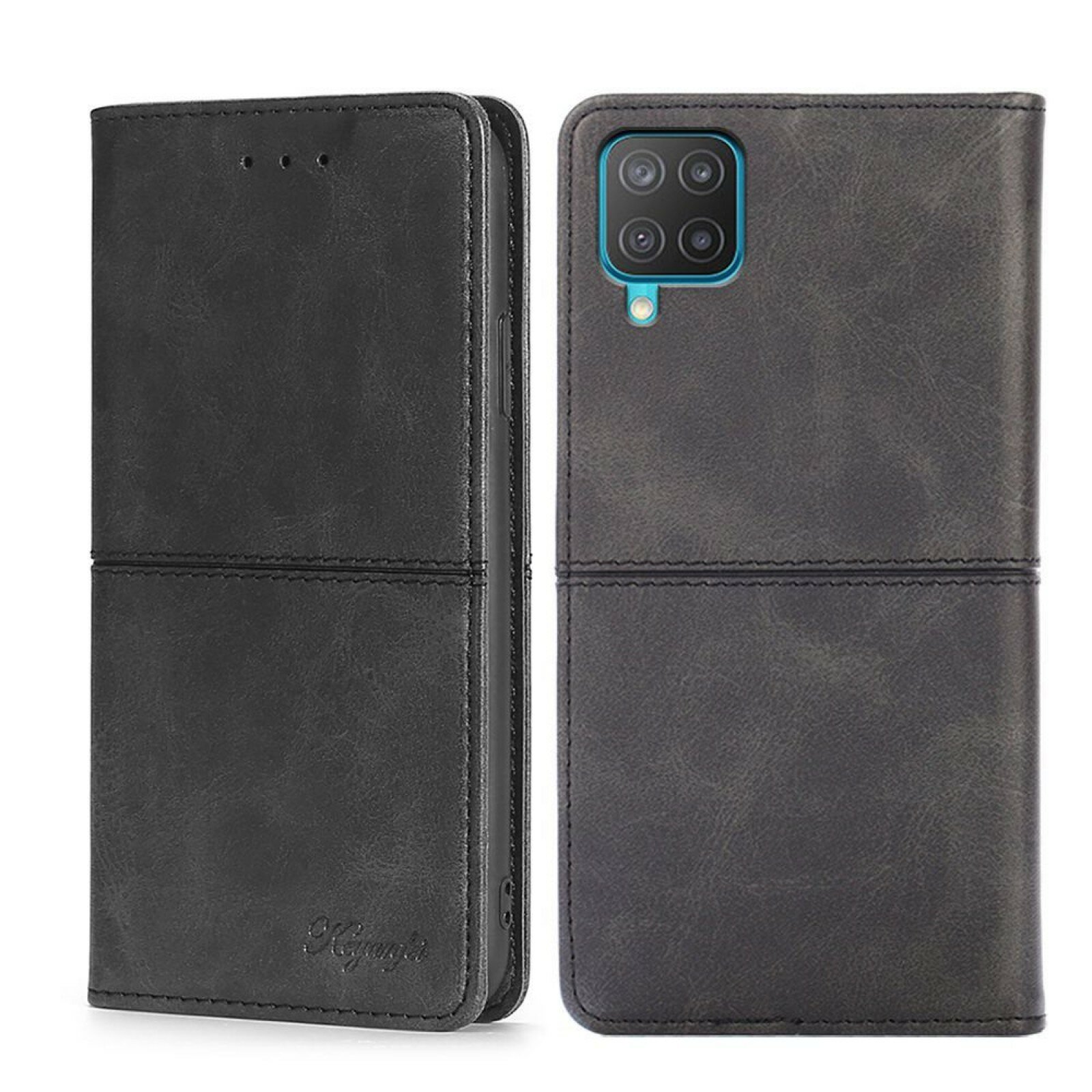 Чехол-книжка MyPads для Samsung Galaxy M12 из натуральной воловьей кожи черный