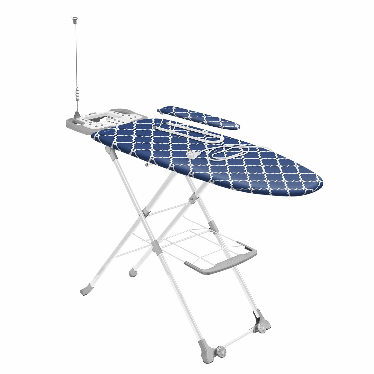 Гладильная доска металлическая с розеткой, подрукавником и полкой для белья