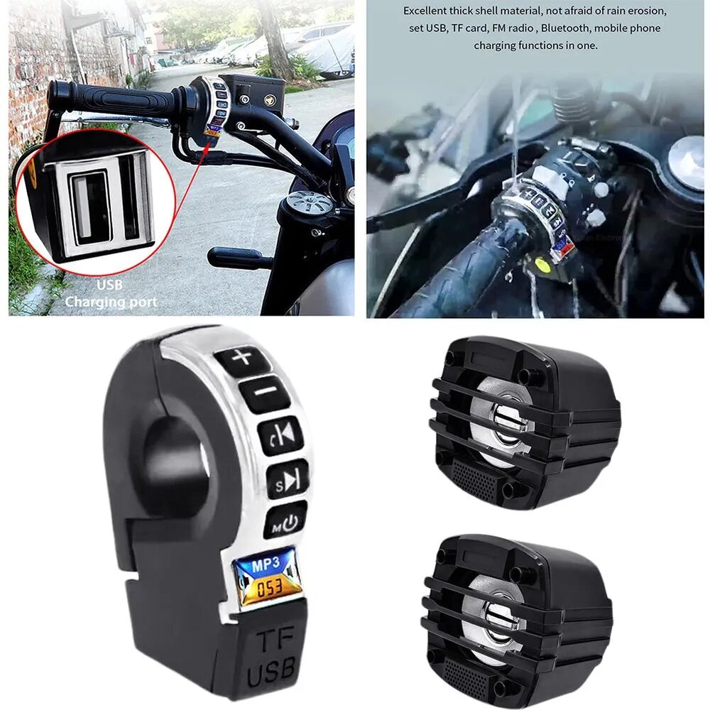 Milochic Автомагнитола, Штатное место для мотоцикла, с USB, TF card, FM radio, Bluetooth