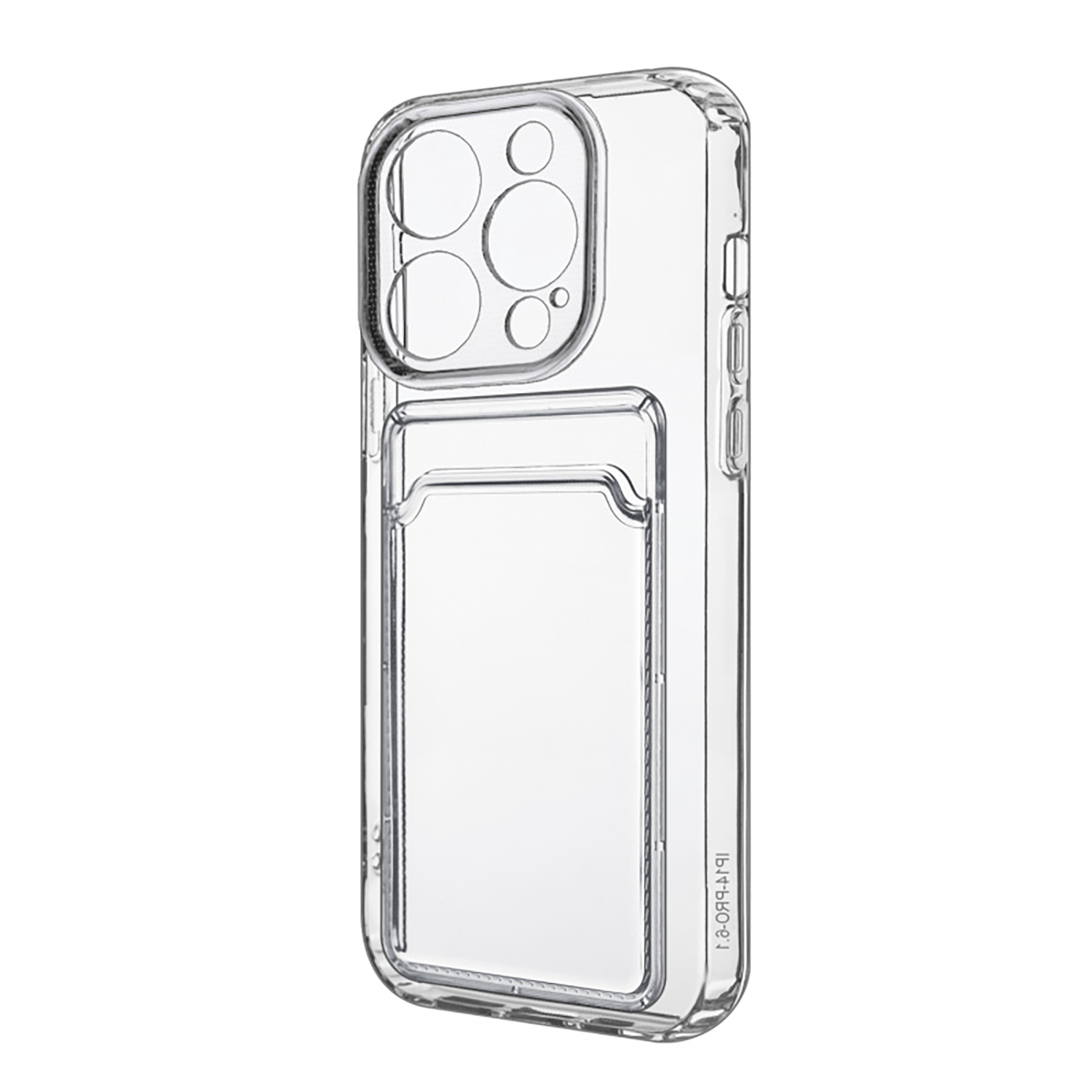 Чехол на Apple iPhone 14 Pro с защитой камеры и карманом для карт (кардхолдер), силиконовый, прозрачный