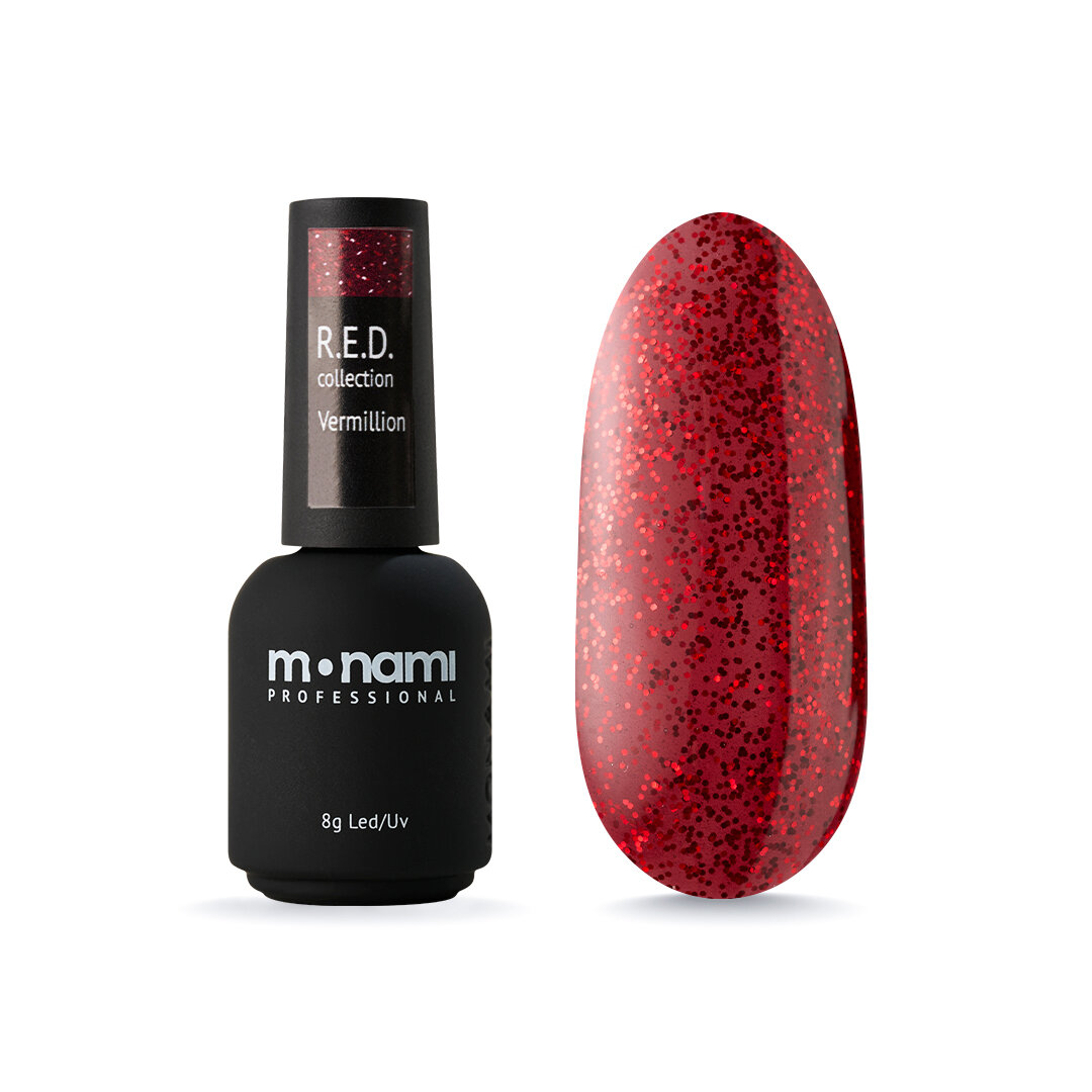 Гель-лак Monami "R.E.D Vermillion", 8г, плотный, глянцевый, красный