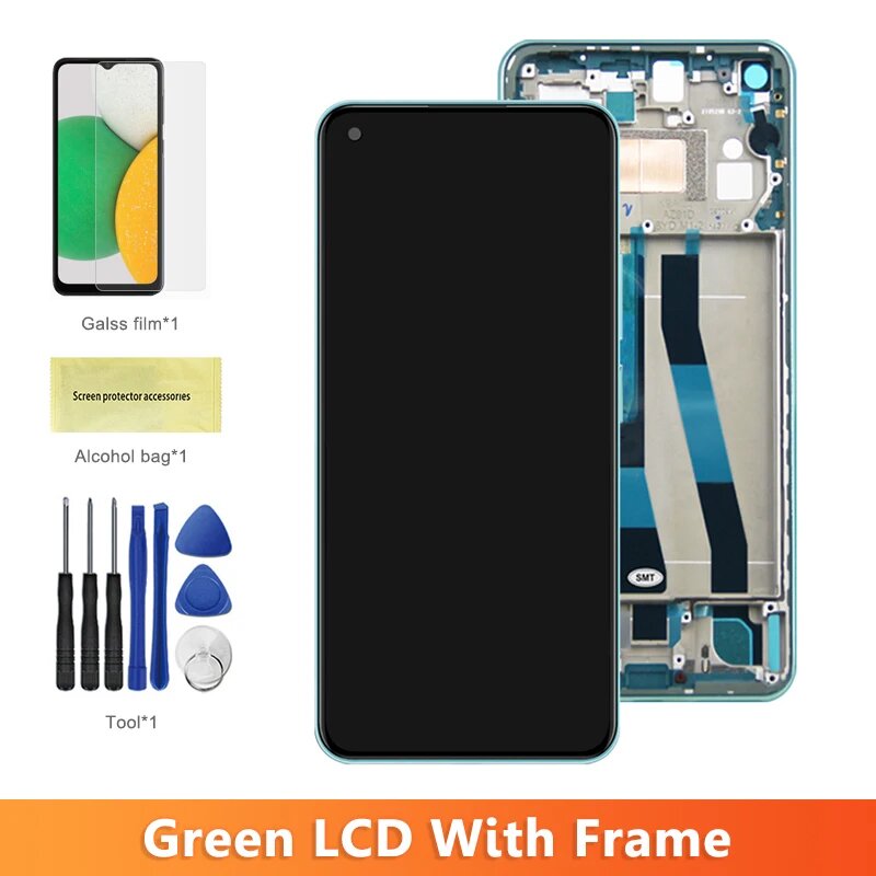Экран 6,55 дюйма для Xiaomi Mi 11 Lite, ЖК-дисплей, цифровой сенсорный экран с TFT Green Frame