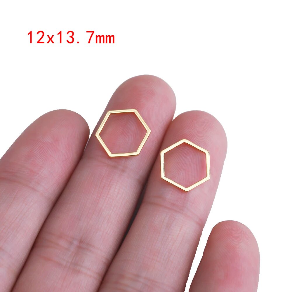 Позолоченные серьги-гекс, Hexagon-3, 12x13.7 мм
