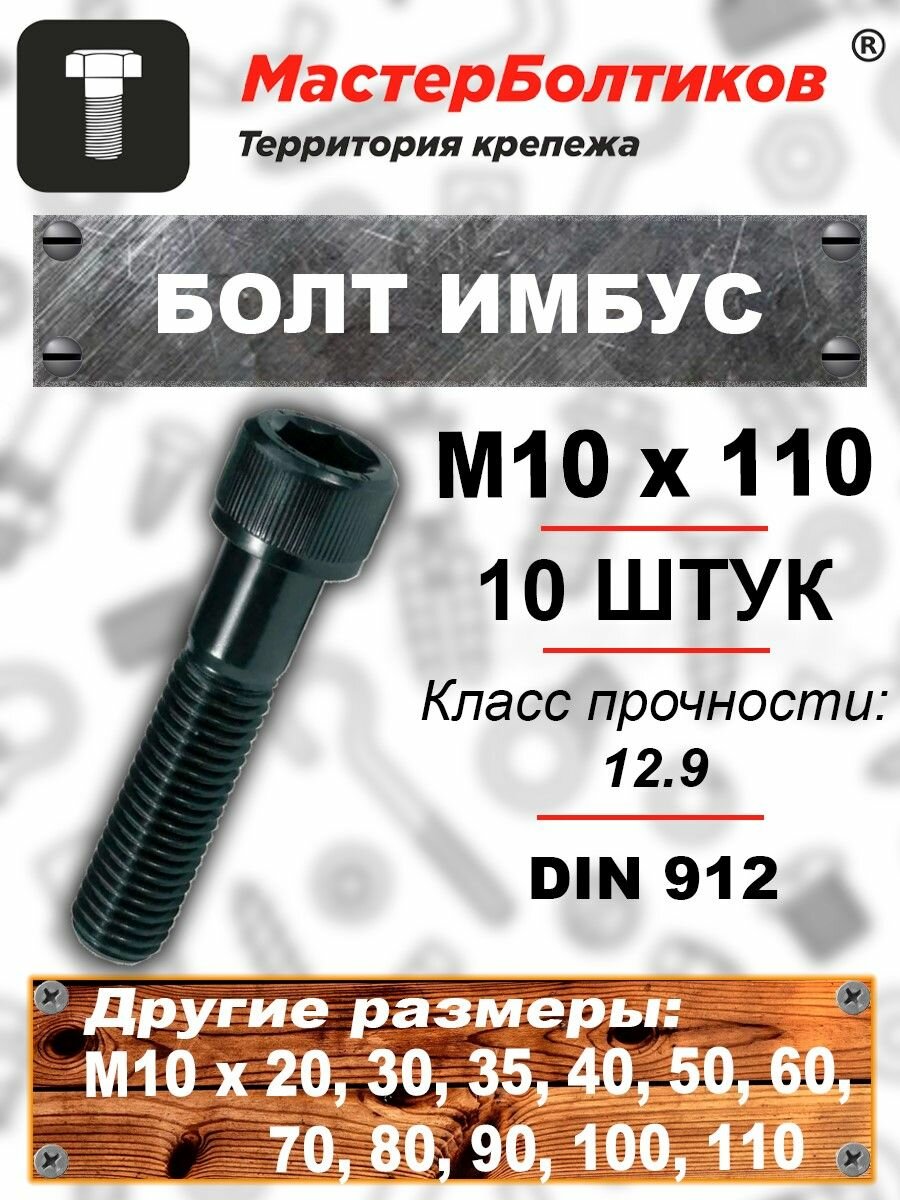 Болт имбус 10х110 высокопрочный кл.12,9 DIN 912 "МастерБолтиков" (10 шт)