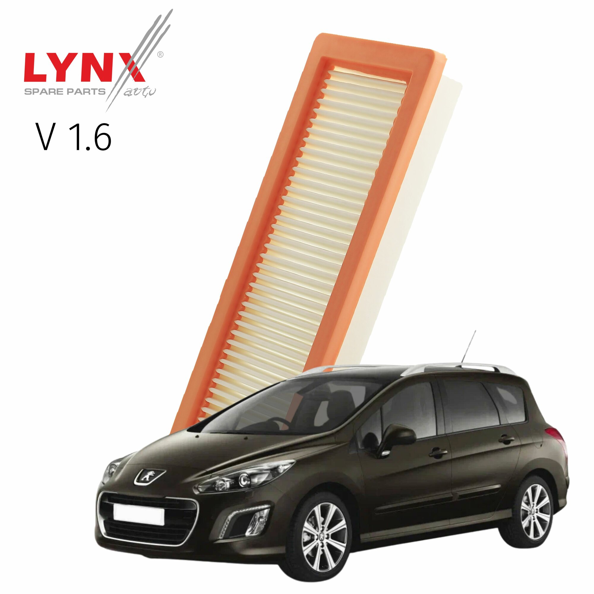 Фильтр воздушный Peugeot 308 (1) / Пежо 308 2007 2008 2009 2010 2011 2012 2013 2014 2015 V1.6 EP6CDT / 1шт LYNXauto