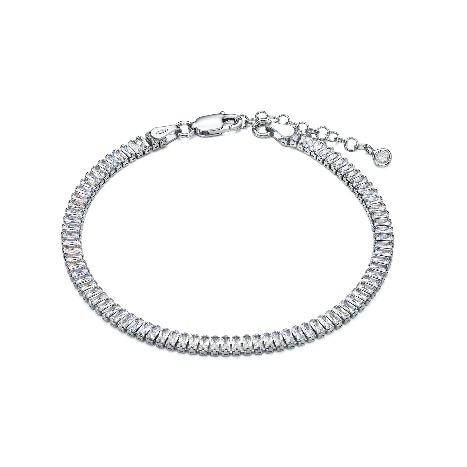 Браслет-цепочка, серебро, 925 проба, родирование, фианит