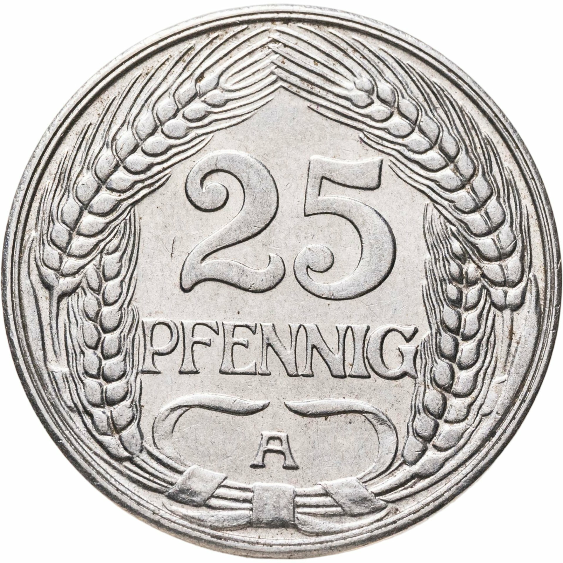 Германия 25 пфеннигов pfennig 1910 А, Никель, в сохранности AU-UNC