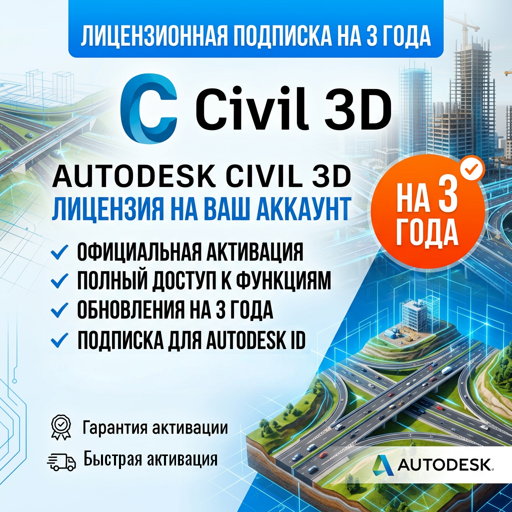 Civil 3D Лицензионная подписка для Autodesk на 3 года (подписка на ваш аккаунт)