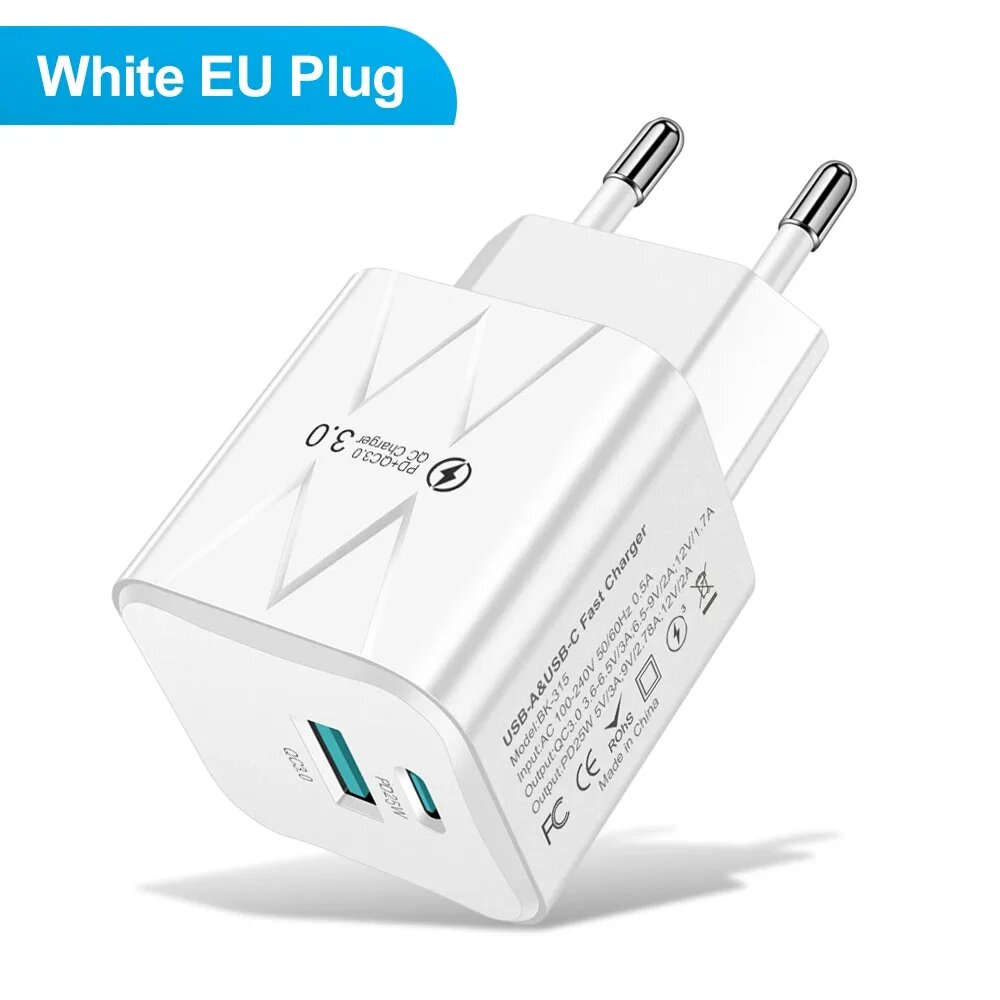 Зарядное устройство White EU USB-C 25 Вт QC 3.0