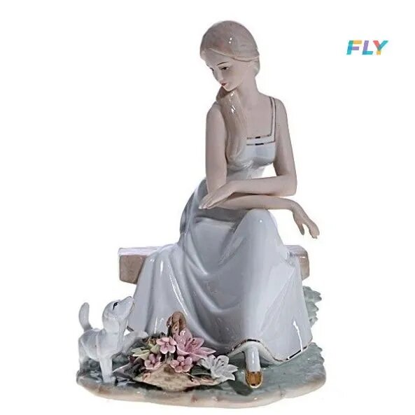 Эксклюзивная фарфоровая фигурка девушки с собакой, 27 см, для интерьера, подарок