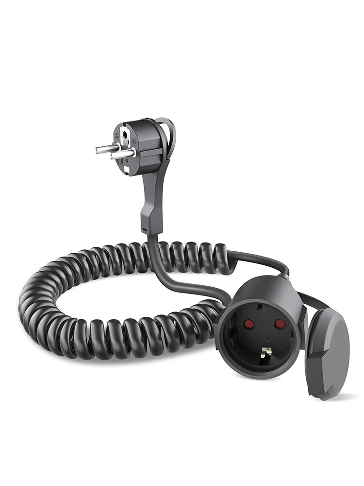 Защитный спиральный кабель 220В 5м черный