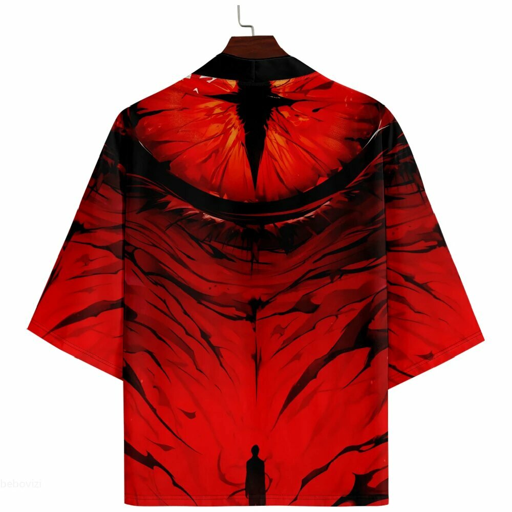Женское хаори кимоно с принтом глаз из полиэстера и спандекса Красный, S, QL77482A03-tops