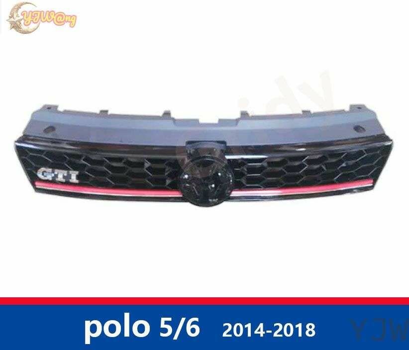 Решетка радиатора в бампер Volkswagen Polo 5 (MK5) 2011-2018 седан, черный глянцевый, ABS, с крепежом и 3M-клеем
