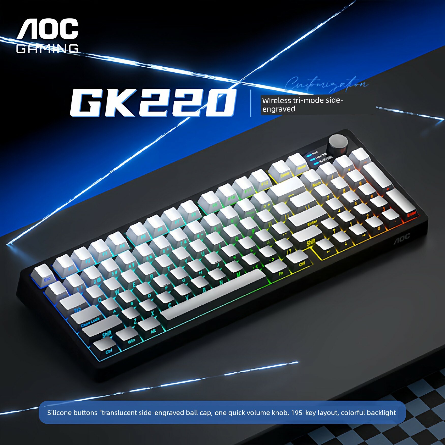 AOC Беспроводная Bluetooth Трехрежимная Игровая Клавиатура 95-Клавишная RGB Подсветка С Проводным Боковым Нанесением
