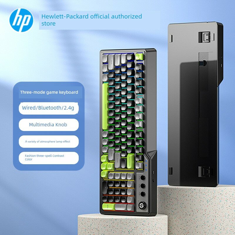 Клавиатура HP с 3-режимом подключения, черно-серый дизайн для игр и офиса