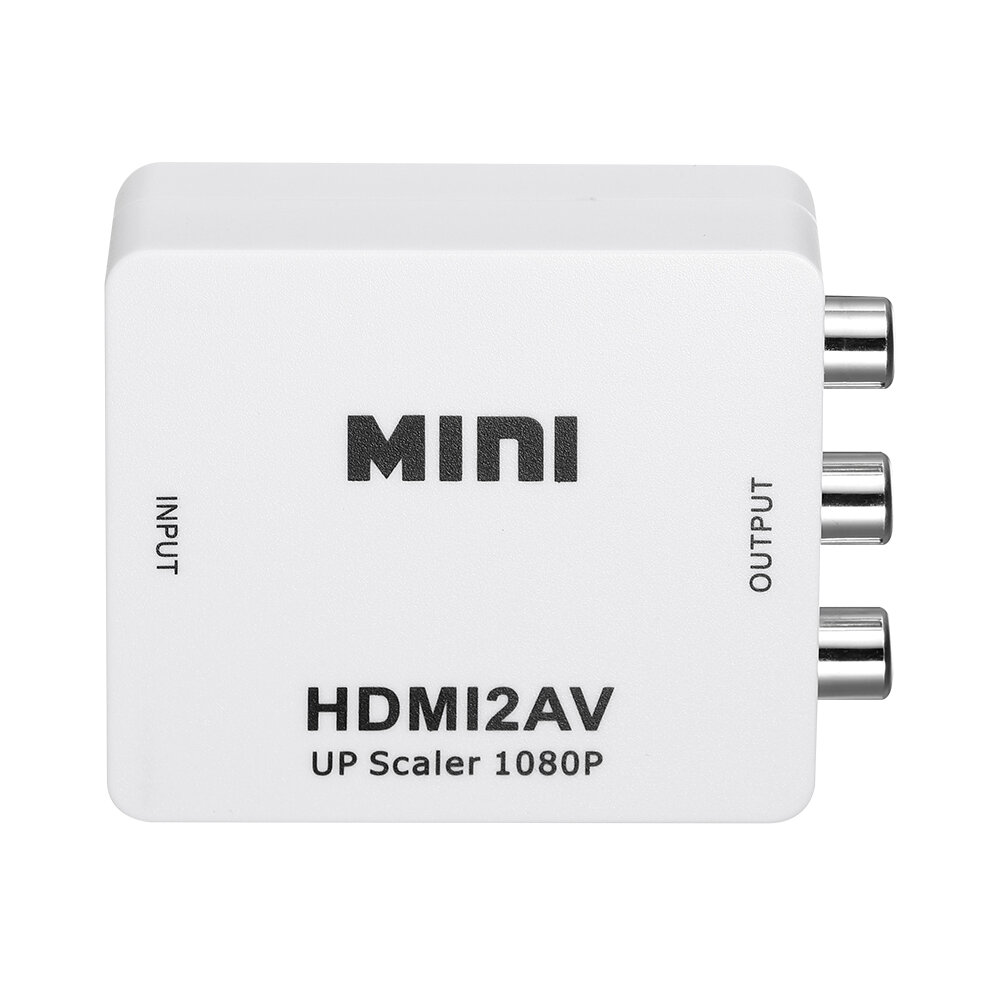 КонвертерHDвAV, цифровойсигналRCA, видео1080p, поддержкастандартовNTSC/PAL, широкаясовместимость, белыйцвет.