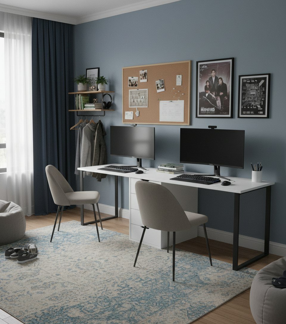 Стол Дуэт 2200 мм (белый + опоры черные). Столешница 22 мм