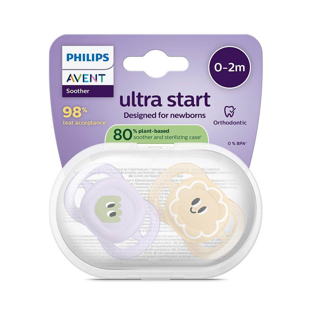 Пустышка Philips Avent Ultra Start SCF075/13 0-2 мес, оранжевый/фиолетовый, 2 шт