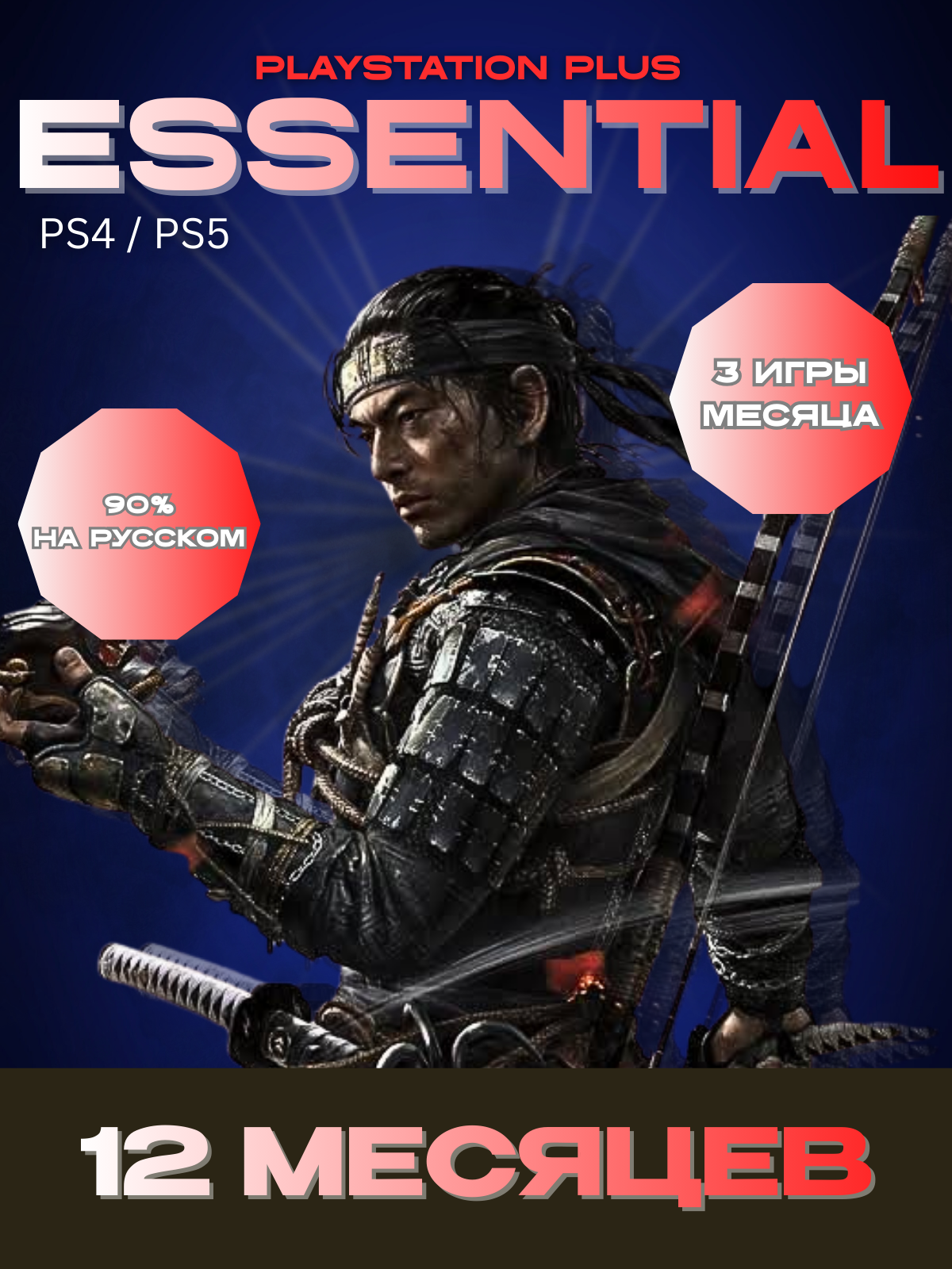 Подписка PS PLUS Essential 12 месяцев для игровых консолей PS4 и PS5