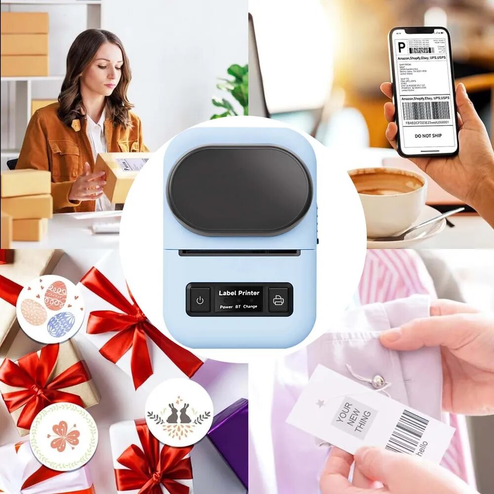 Мини-принтер термотрансферный для этикеток, Монохромный, Bluetooth, портативный