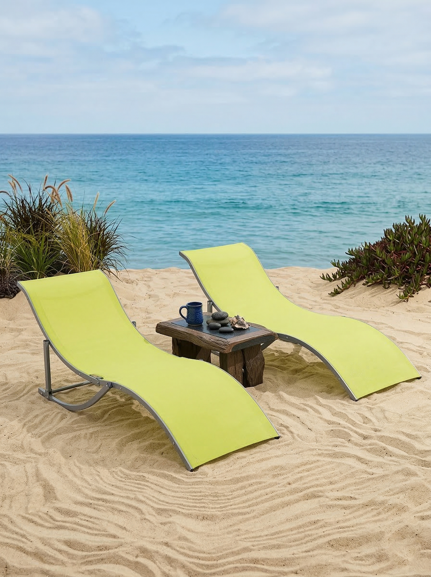 Комплект складных анатомических шезлонгов из алюминия Маре Дуэт (Mare Duet), лайм