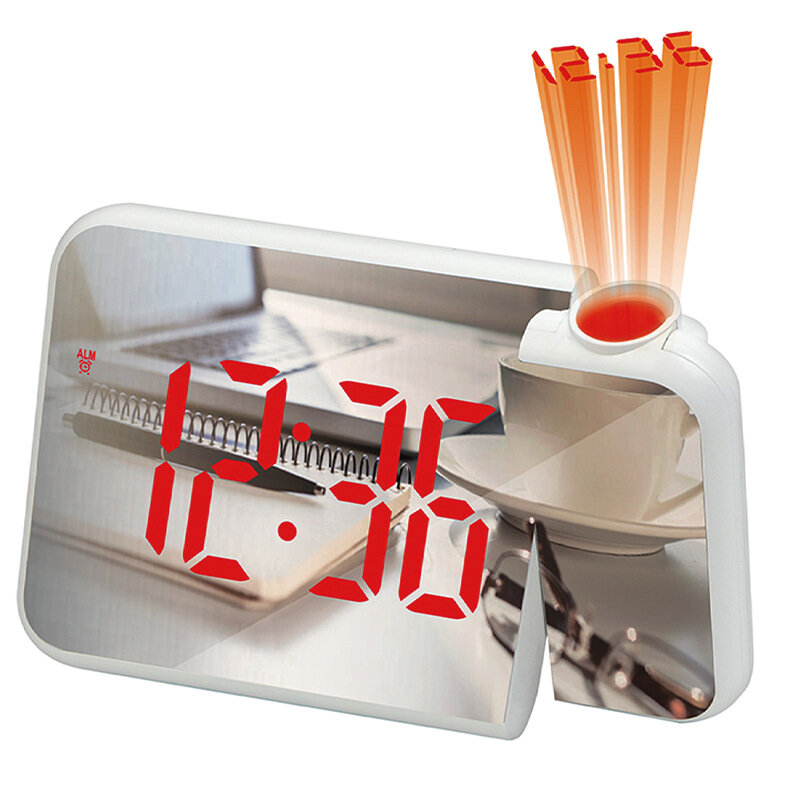 Креативные электронные часы с зеркальным экраном для трансграничной торговли, с большим LED-дисплеем, проекцией, двойным питанием (USB и батарея), умным отображением температуры и влажности.