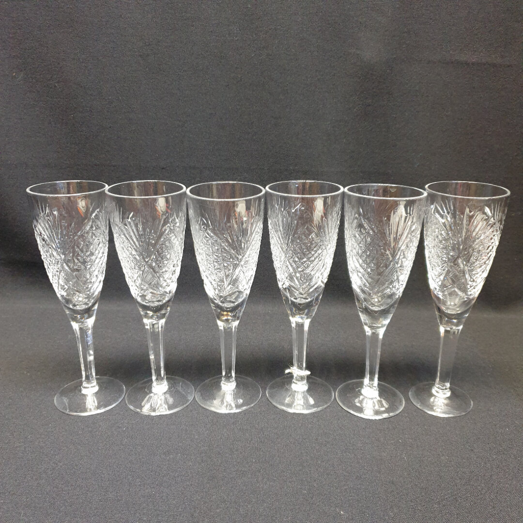 Набор бокалов 6 шт, хрусталь, высота 17 см. Винтаж, СССР.