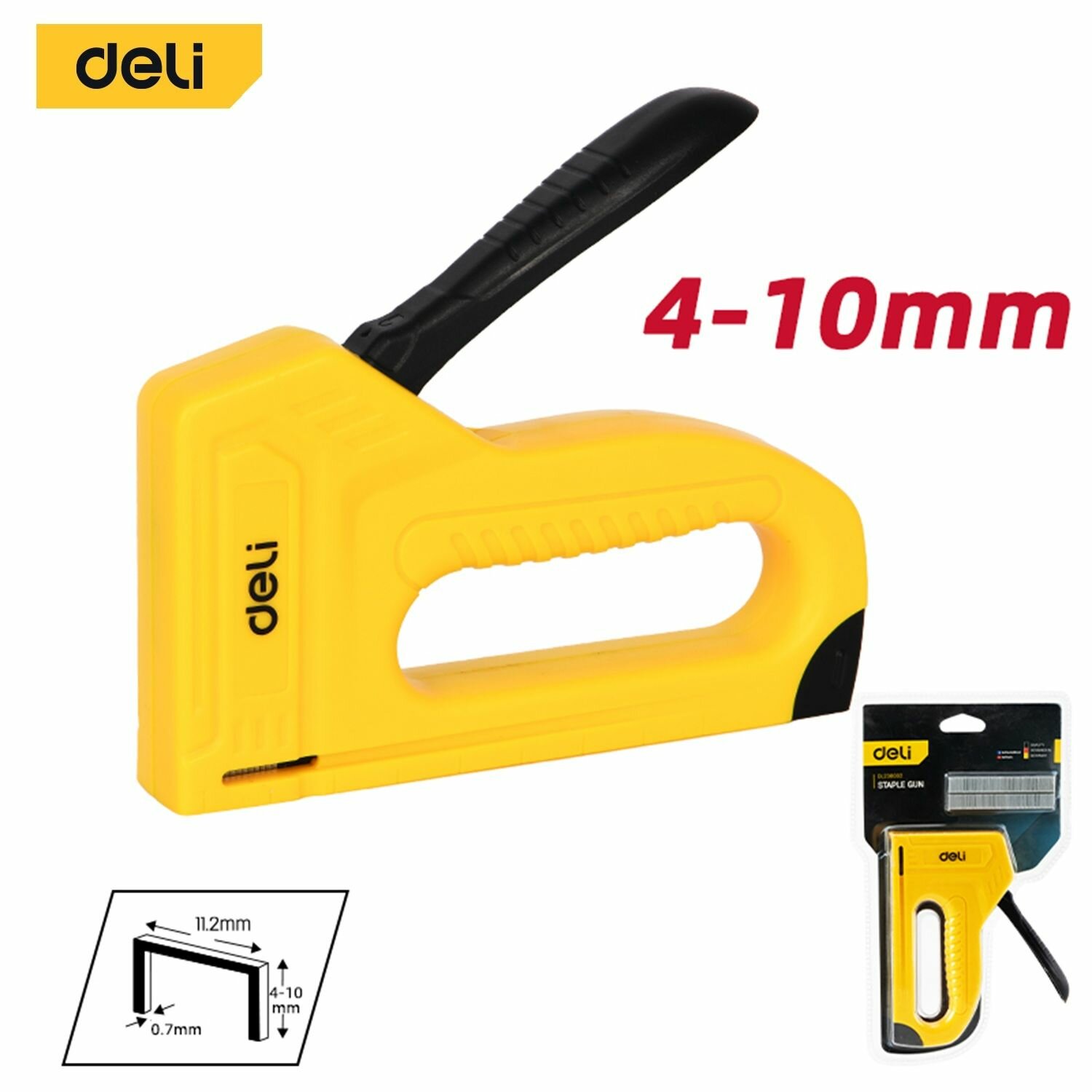 Мебельный строительный пластиковый степлер Deli DL238002 + 400 скоб (D-скобы тип 53/53А, размер 4-10)