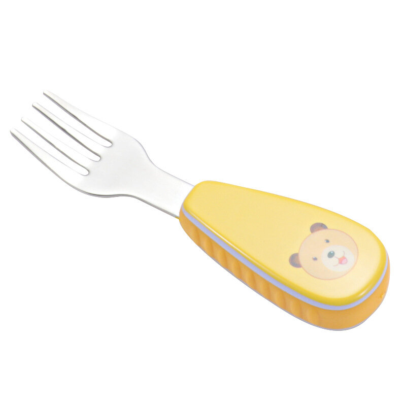 304 нержавеющая сталь детская вилка для кормления, желтая, с нескользящим покрытием