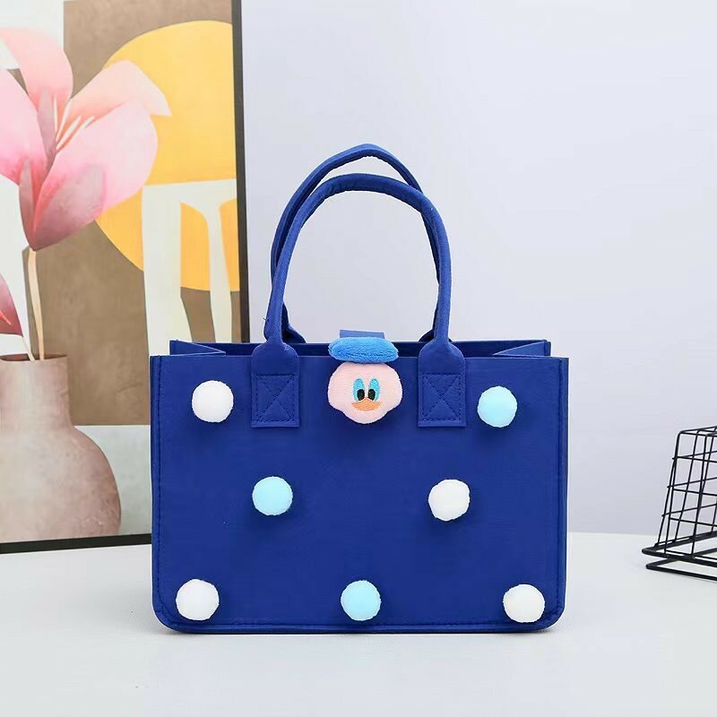 Сумка-тоут из фетра с животным принтом, голубой, 30x20x18 см, легкая для повседневного использования, с логотипом