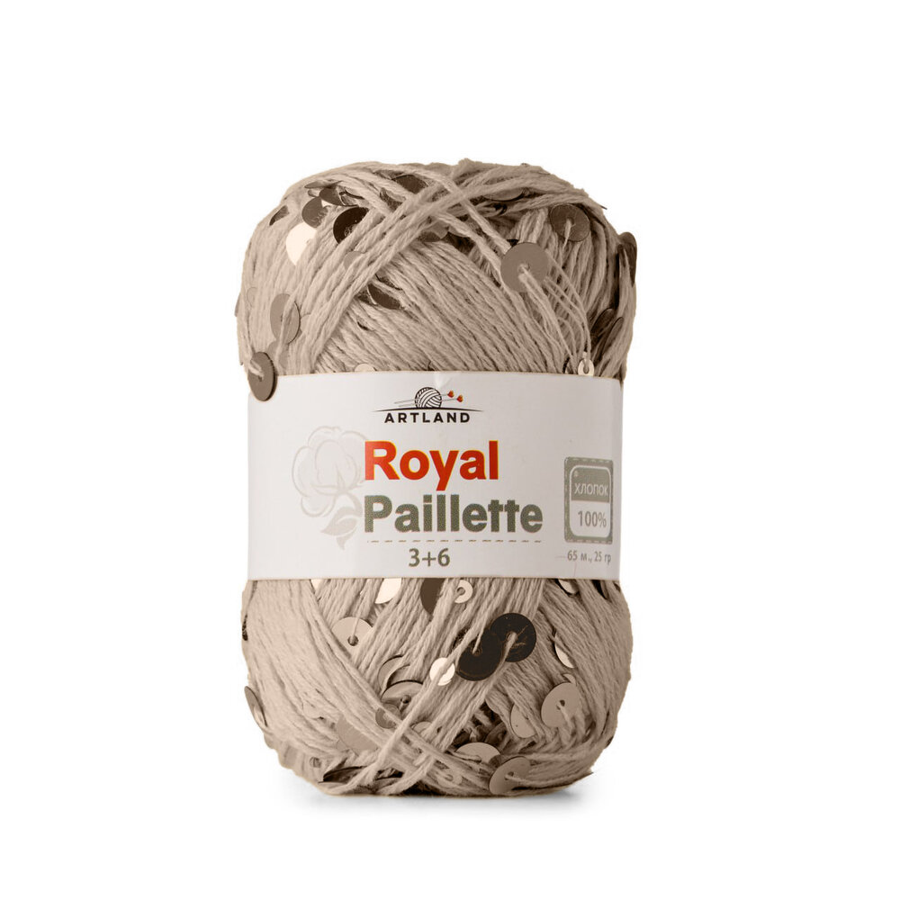 Пряжа для вязания Artland Royal Paillette 53 песочный с золотом 1 моток 25 гр/65 м 100% хлопок