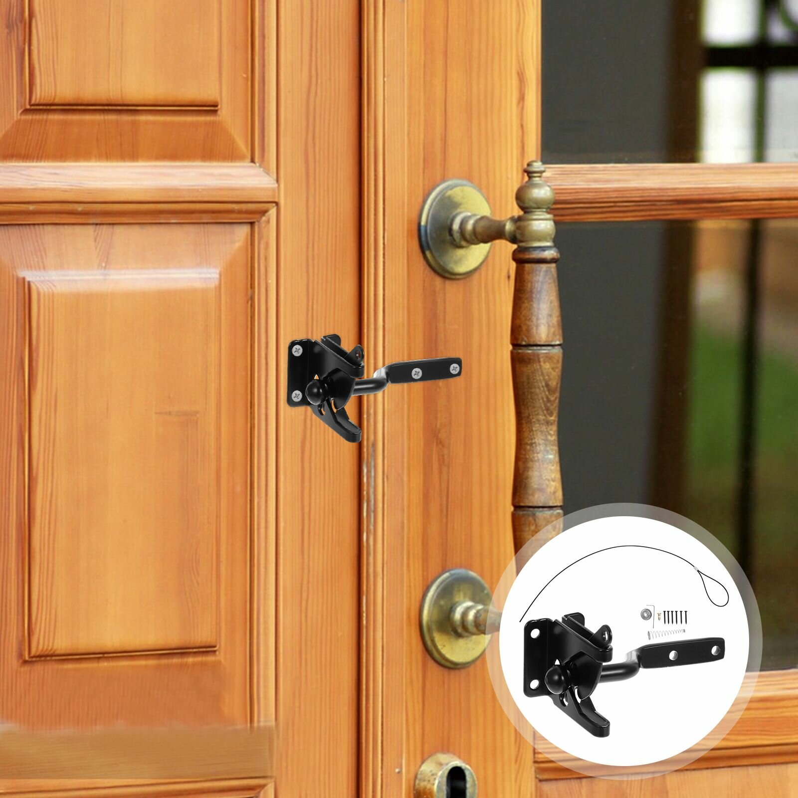 Надежный Замок-Засов С Пружинным Механизмом, Для Наружных Ограждений, Черный, 1Шт