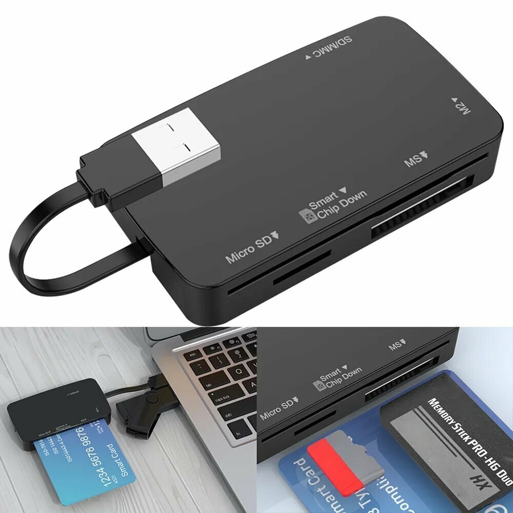Универсальный USB-ридера для смарт-карт, SIM, ID, банковских карт, microSD и SD