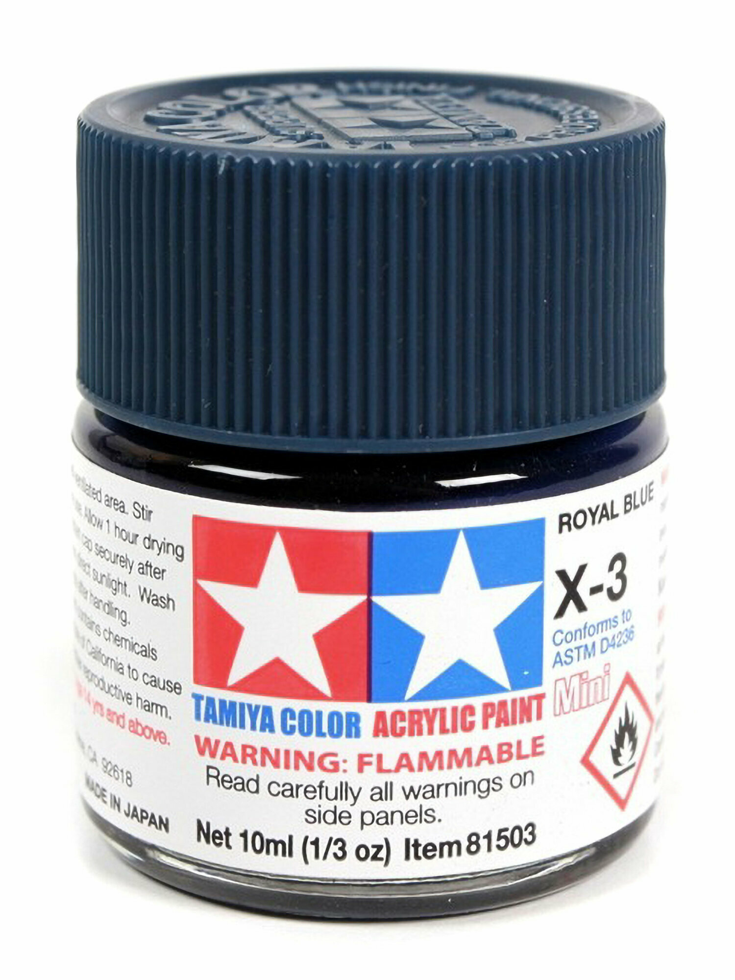 Краска акриловая Tamiya Color X-3 Royal Blue 81503 королевская синяя глянцевая, 10 мл