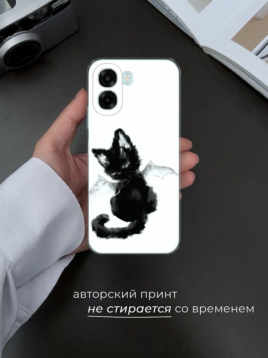 Силиконовый чехол на Oppo A6x / Оппо A6x с принтом Крылатый кот — фото 1