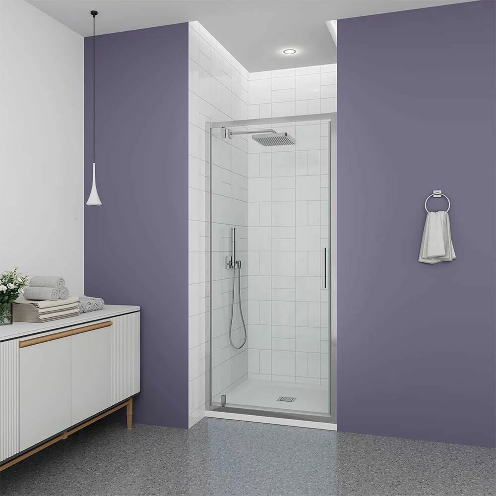 Душевая дверь в нишу Veconi Ottimo P30 G распашная, 90х190 см, стекло прозрачное, профиль брашированное золото OP30G-90-01-C9