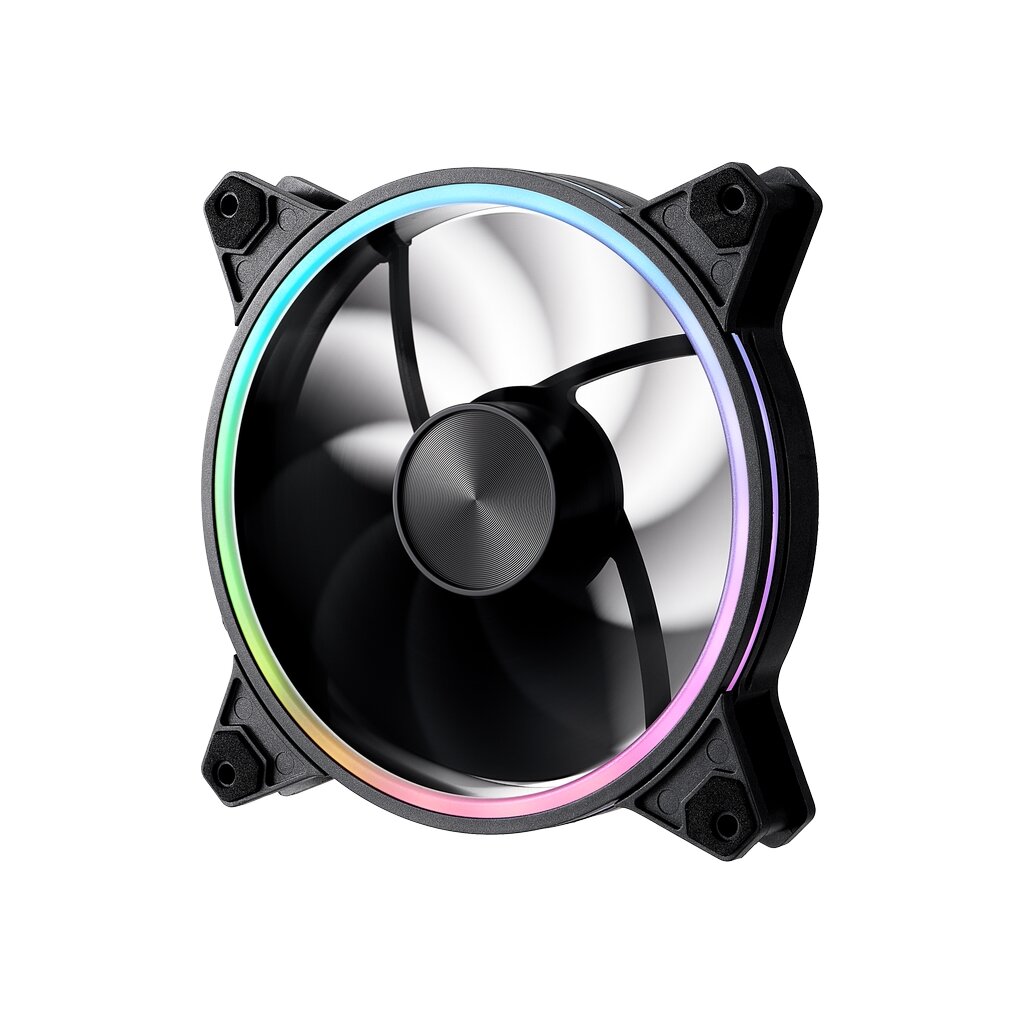Вентилятор для корпуса 1STPLAYER FO7R-14 Black / 140mm Reverse ARGB 3pin 5V PWM 4pin 12V 700-1800rpm 76.25cfm 36.64dBA / FO7R-14-BK / BULK