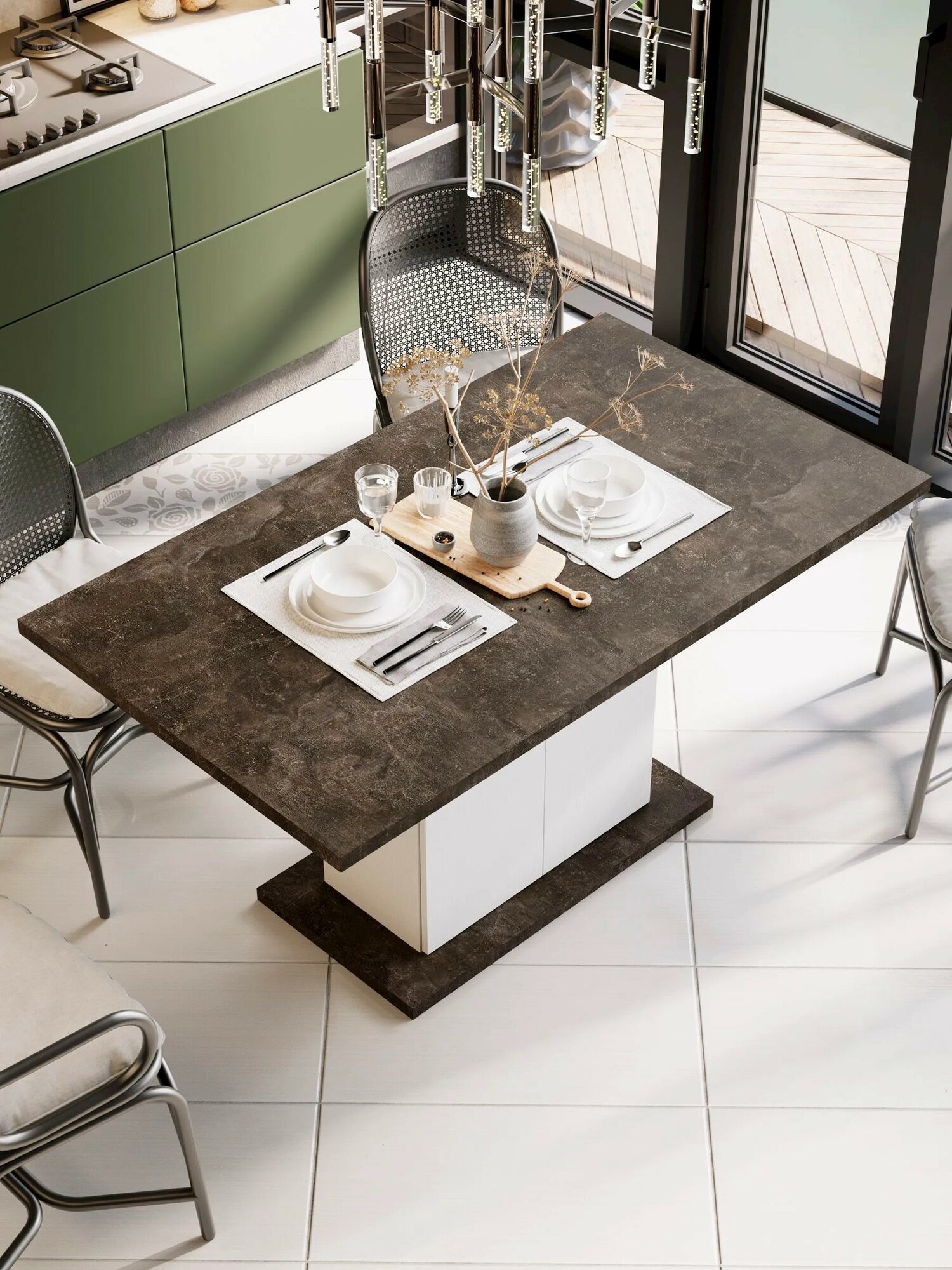 Раздвижной обеденный стол "Детройт тип 1", ЛДСП Белый/Ателье темный