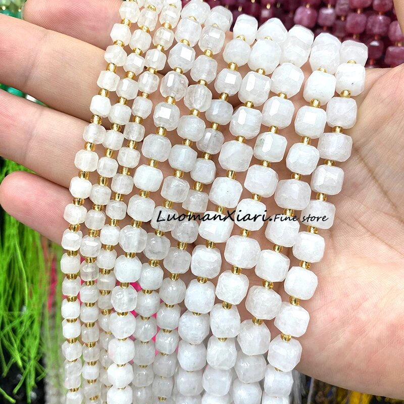 Граненые квадратные натуральные камни, белый говлит, бирюза, 5mm 46-48pcs 36cm, white jade