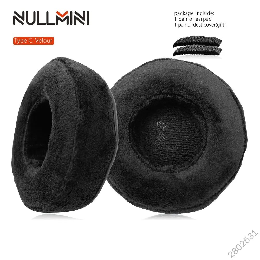 NULLMINI Type C Velour Black Ear Pad Replacement Cushion for Headphones, with Dust Cover Gift