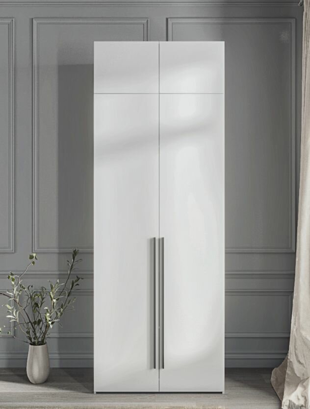 Casa Mia 70x65x250 см. Шкаф для одежды распашной с антресолью, 2-дверный, белый, ручка скоба 960 мм