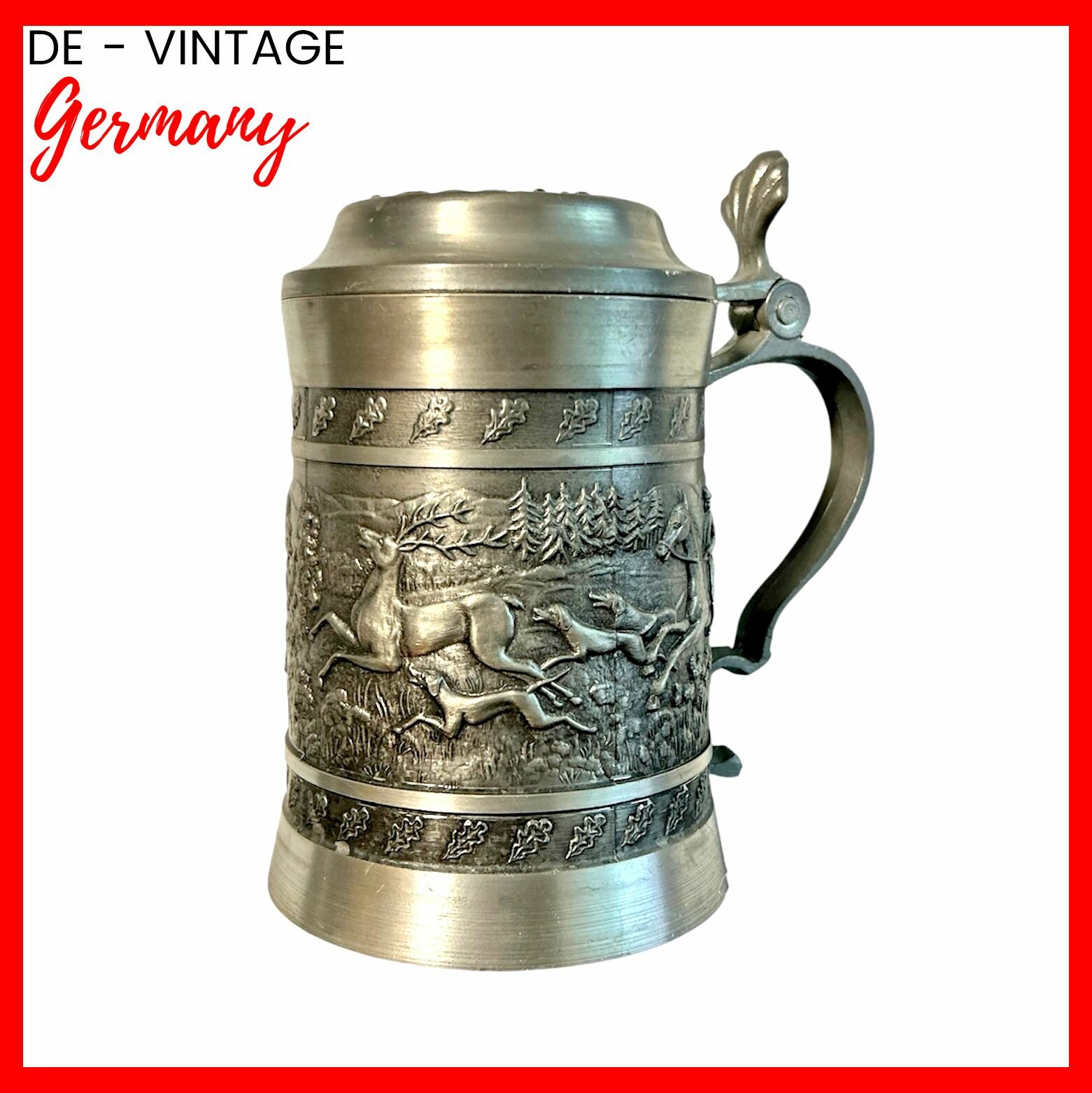 Кружка пивная, оловянная На охоте, винтаж. Германия
