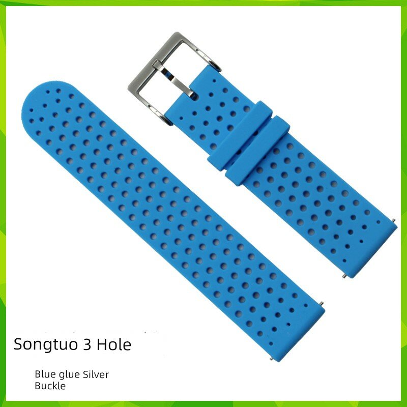 Заменяемый силиконовый ремешок с отверстиями SUUNTO Ambit 3 Fitness с серебряной застежкой, синий цвет